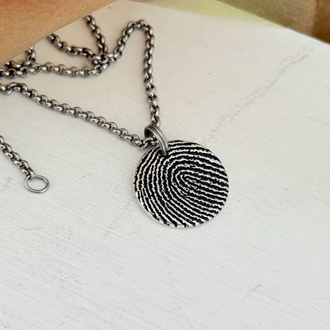 Engraved Fingerprint Memorial Necklace: Pure Silver Bereavement Gift - Etsy