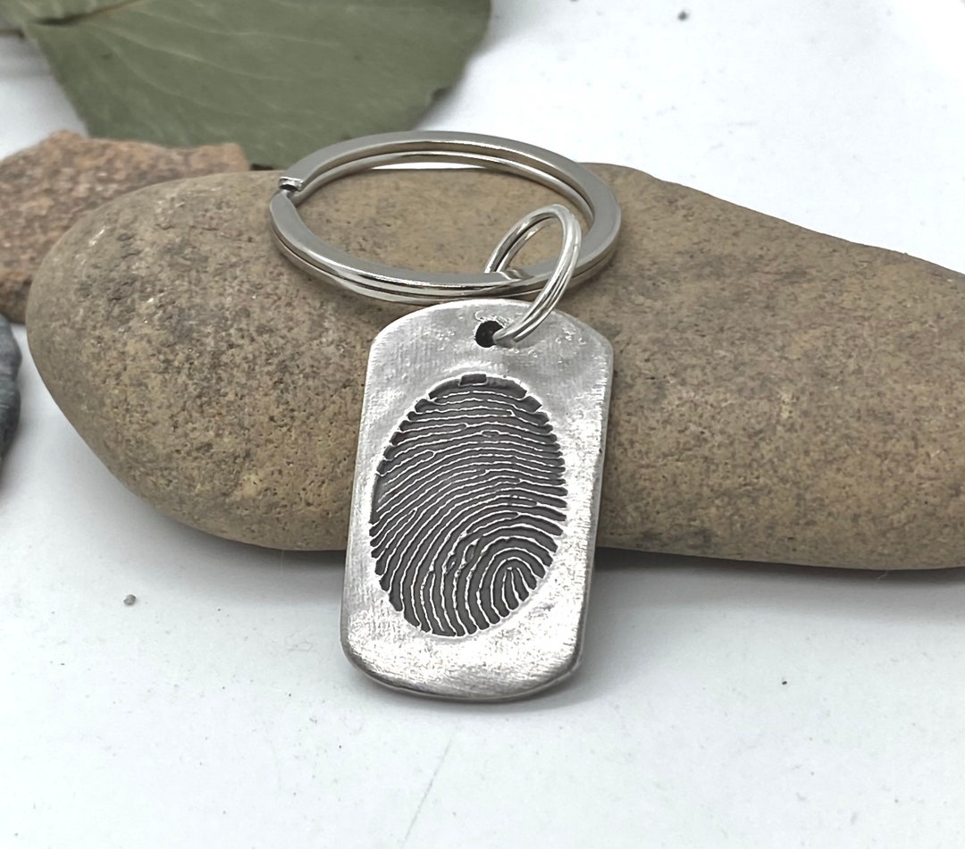 Fingerprint Keychain – Engraved Memorial Gift – Custom Silver Copper ...