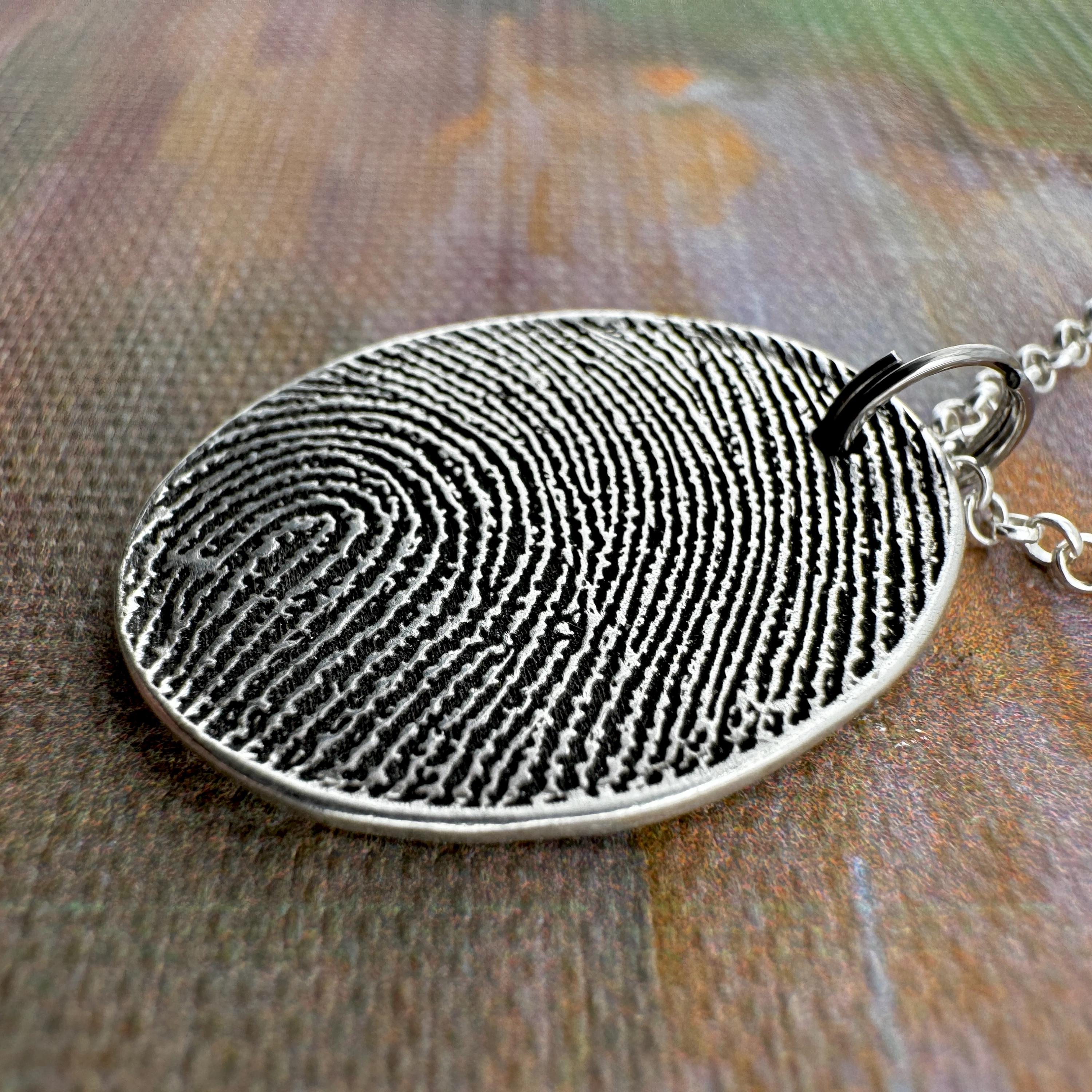 Thumbprint Necklace in Solid Silver, Custom Fingerprint Gift for Him ...