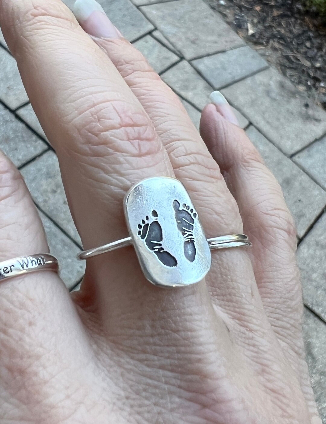 New Baby Gift, Footprint Ring, Baby Feet Ring, Silver Baby Foot Ring ...