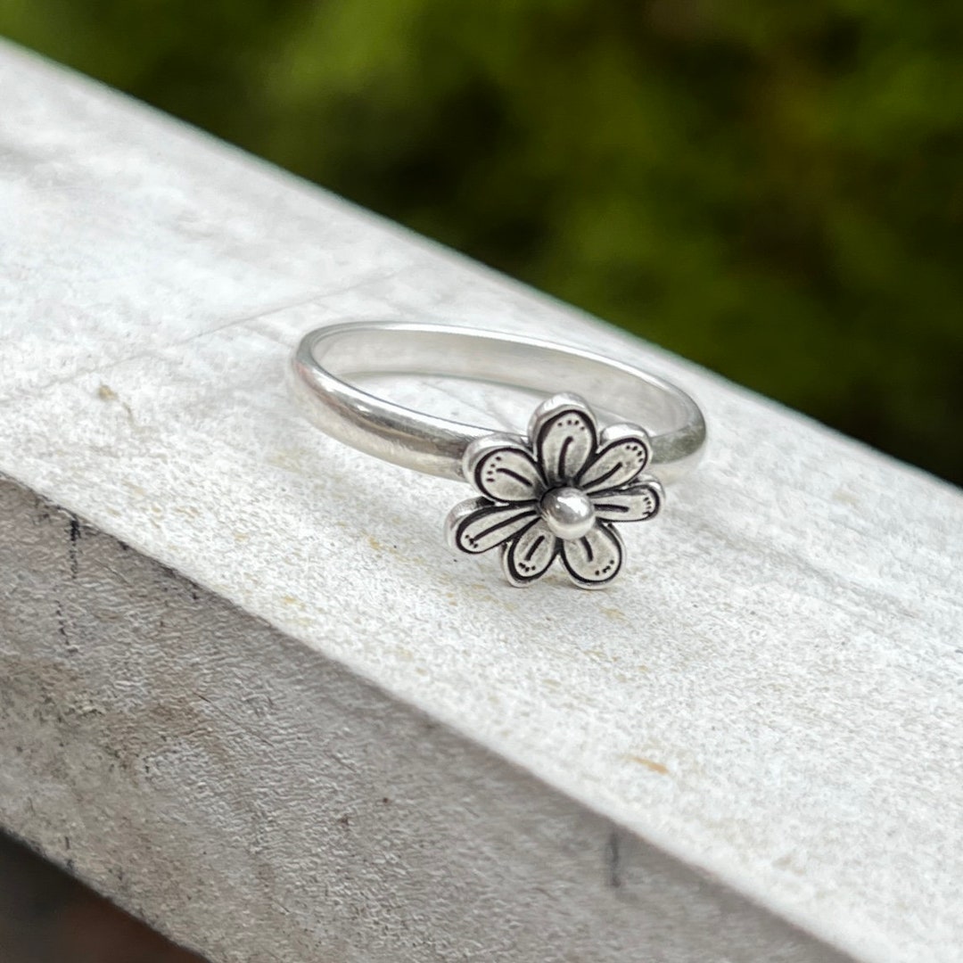 Flower Spinner Ring, Flower Fidget Ring, Sterling Silver Fidget Ring ...