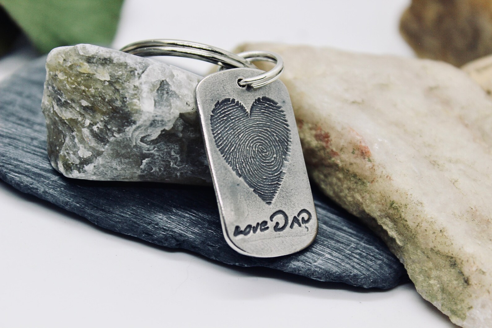 Handwriting and Fingerprint Keychain, Fingerprint Heart Keychain, Heart ...