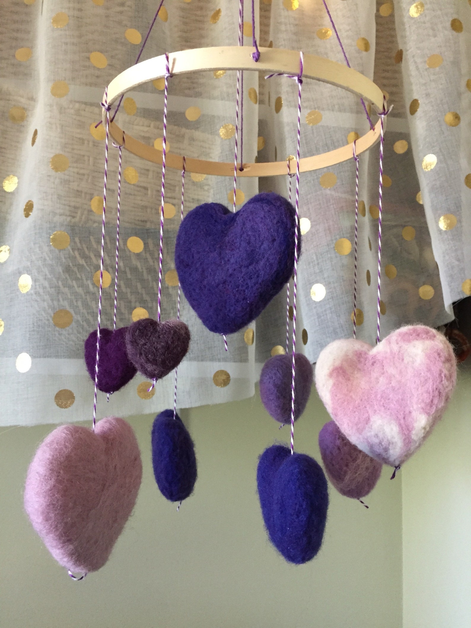 Valentine's Day Mobile Needle Felted Purple Hearts - Etsy