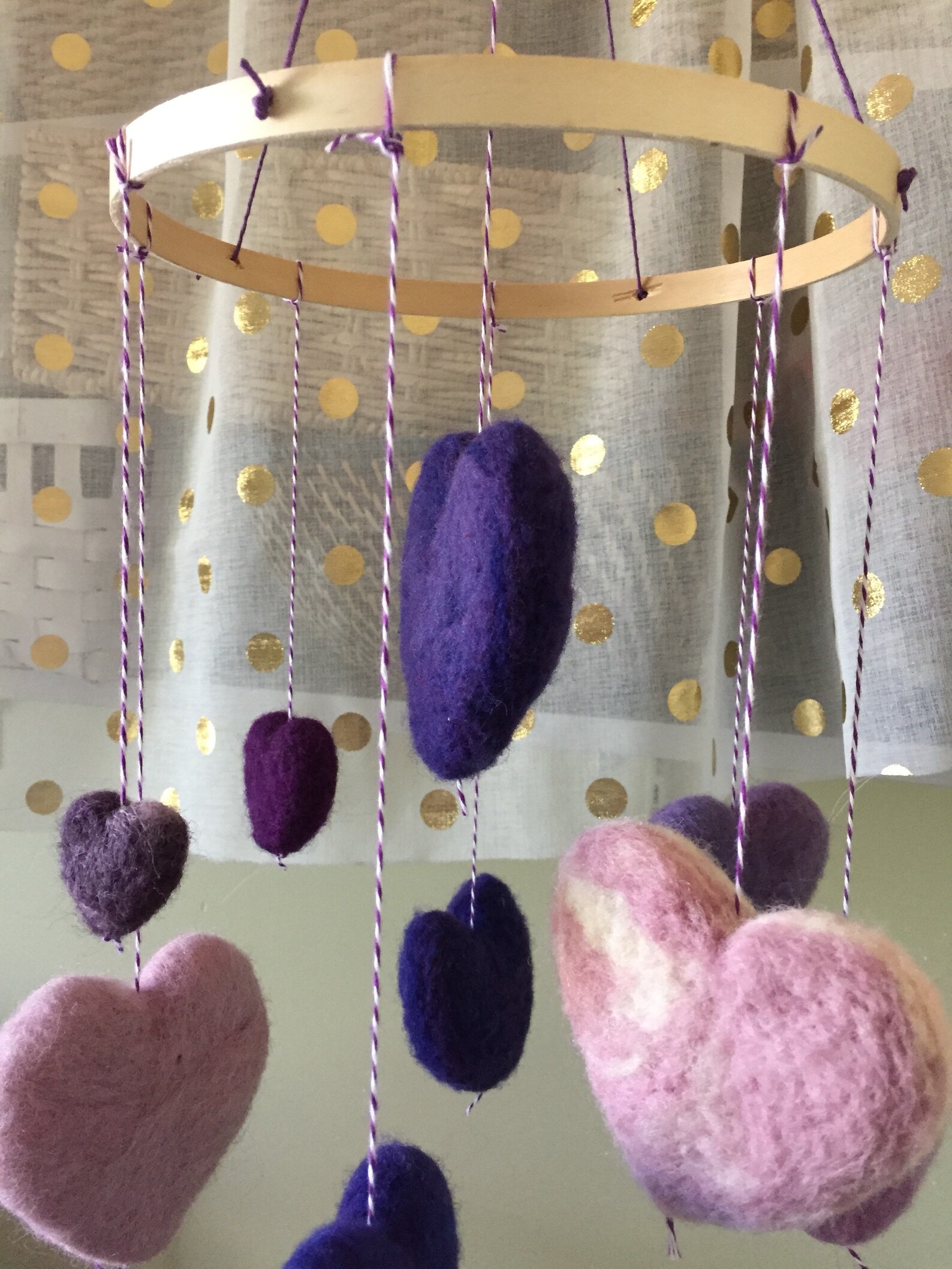 Valentine's Day Mobile Needle Felted Purple Hearts - Etsy