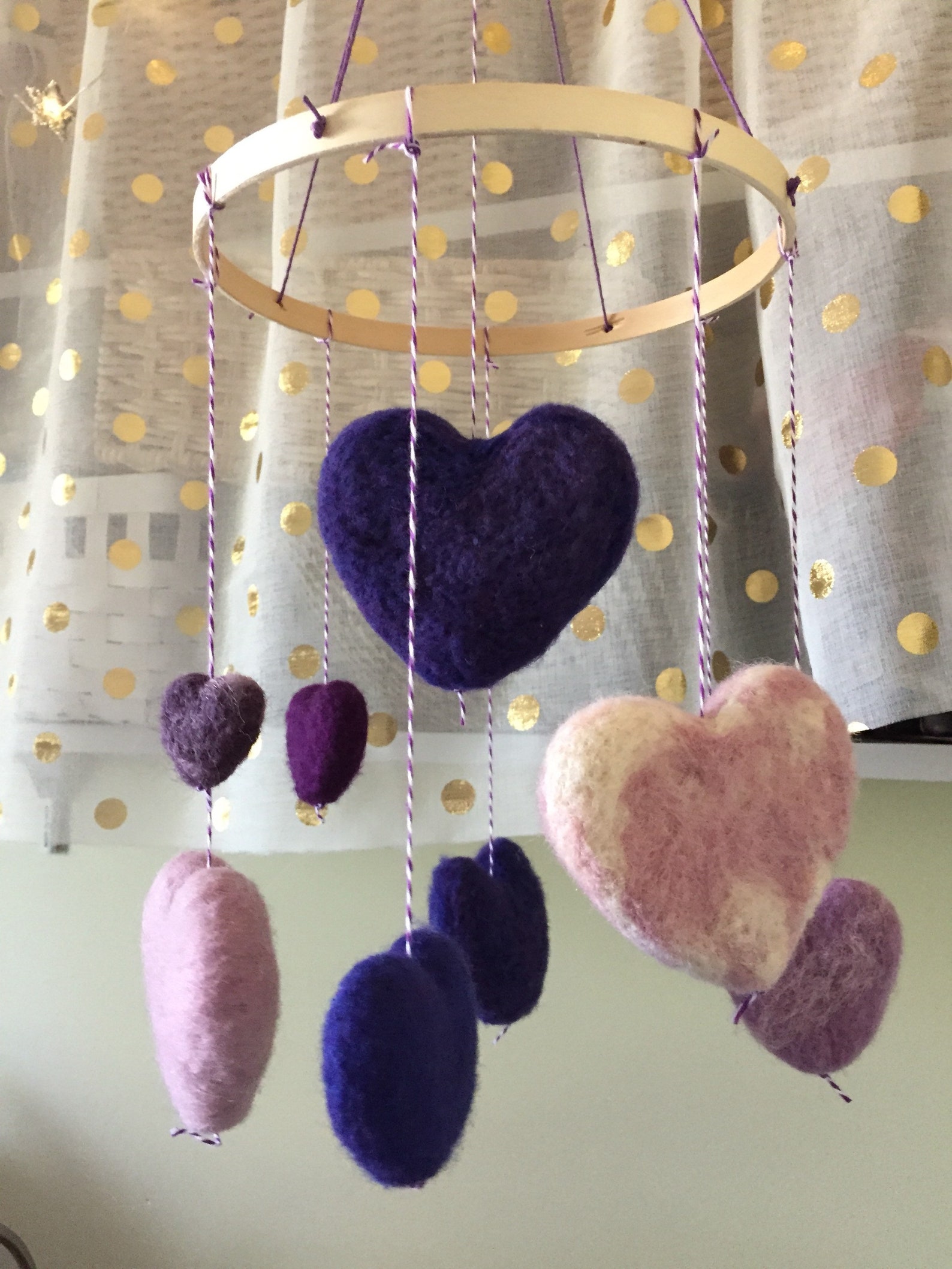 Valentine's Day Mobile Needle Felted Purple Hearts - Etsy