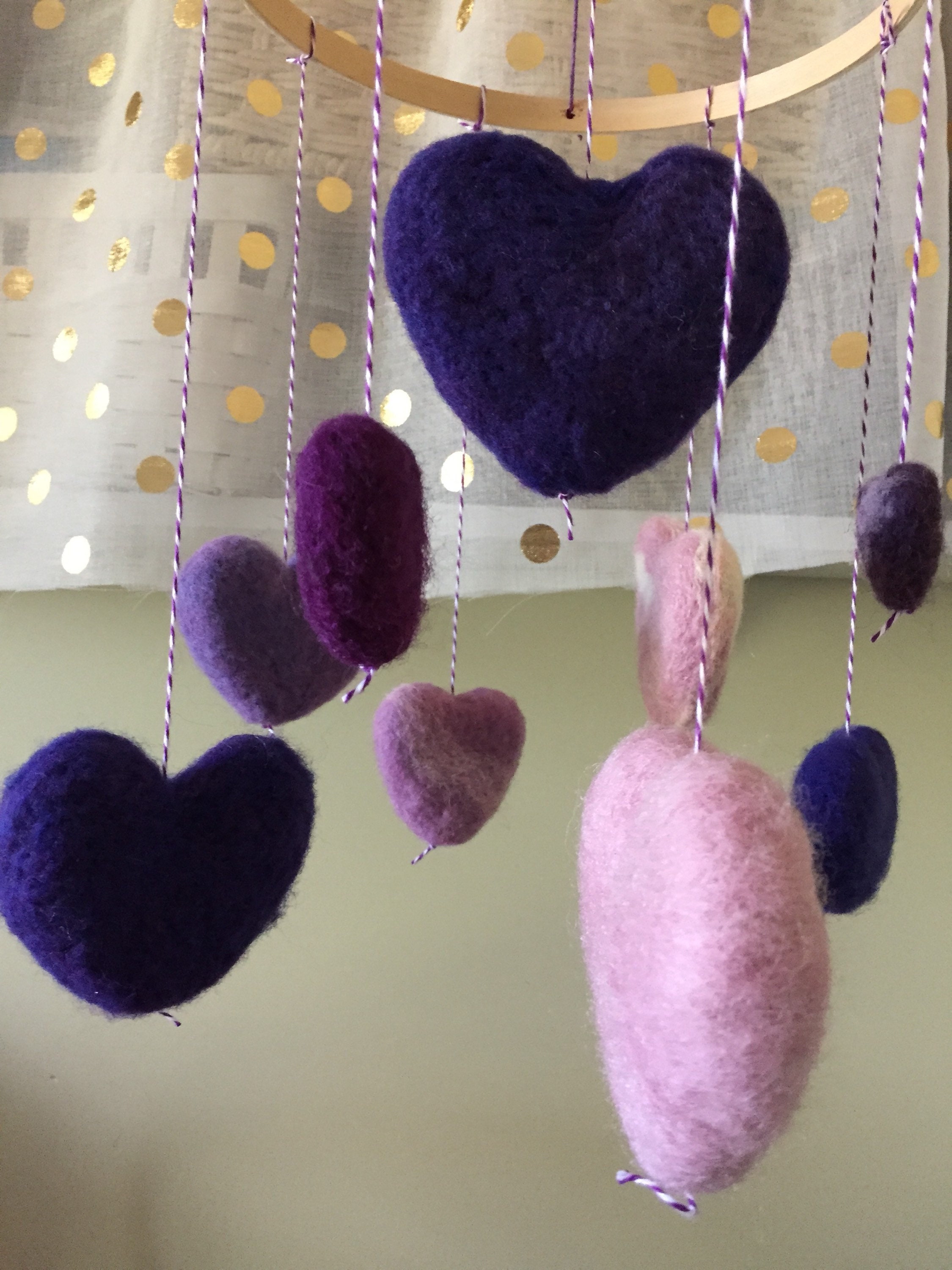 Valentine's Day Mobile Needle Felted Purple Hearts - Etsy