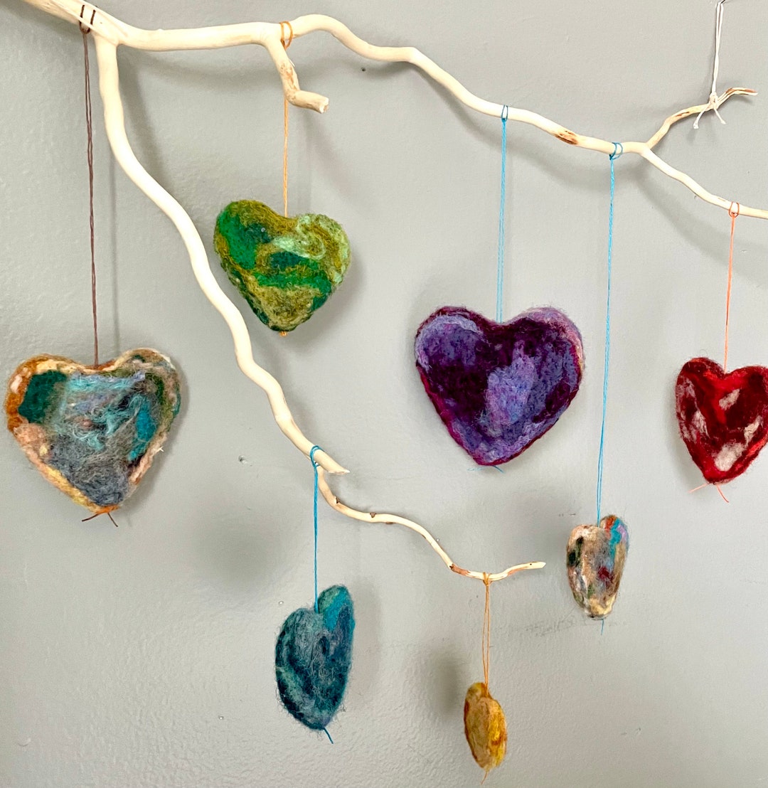 Needle Felted Hearts Wall Hanging on Corkscrew Willow Branch - Etsy