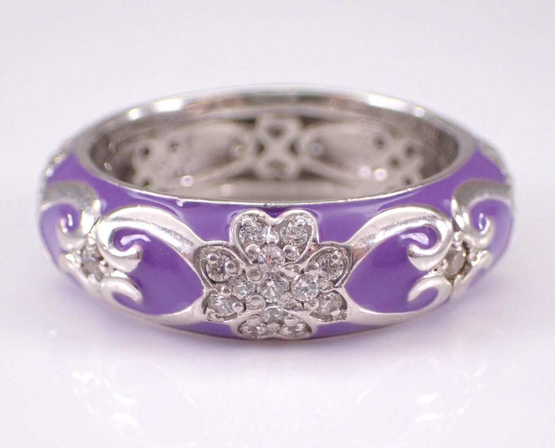 Vintage HIDALGO Purple Enamel Wedding Band - Sterling Silver Stackable ...