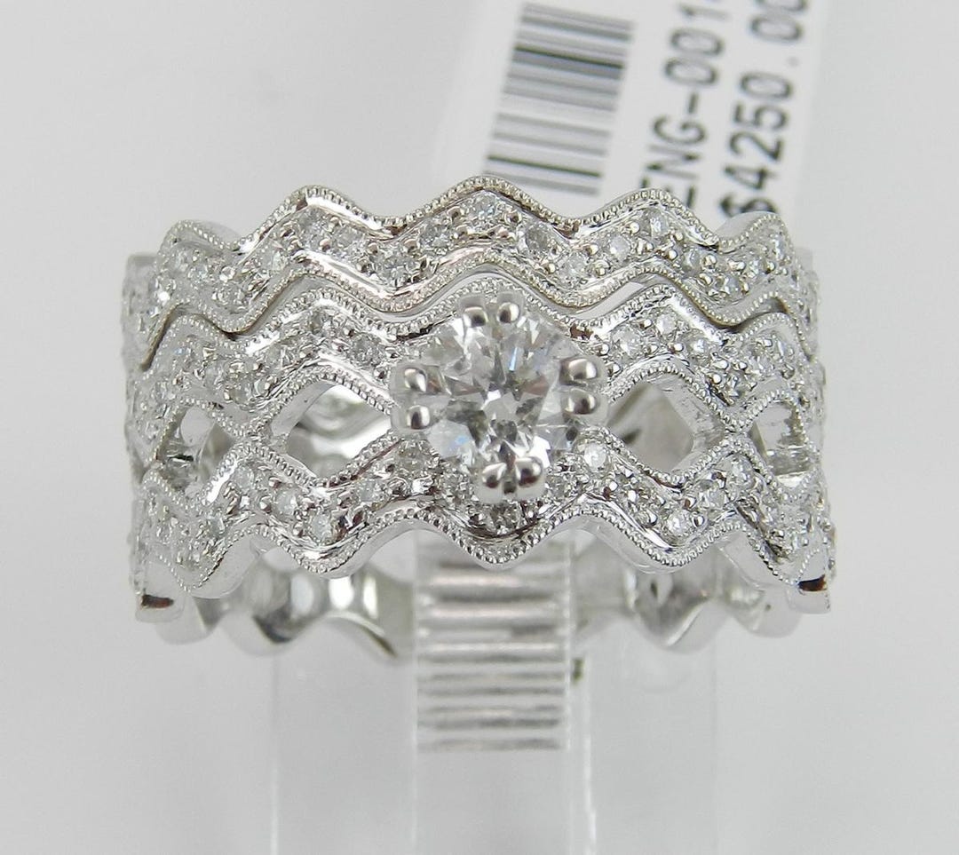 18K White Gold Diamond Engagement Ring - Wedding Anniversary Band ...