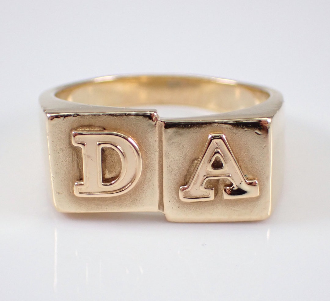 60s Vintage 14K Yellow Gold Initial Ring Antique Unisex Name Pinky Band ...