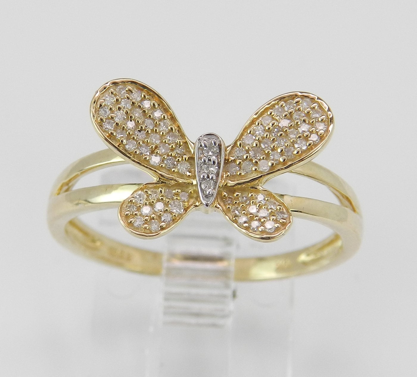 Ladies Girls Diamond Butterfly Cluster Ring Statement Ring Yellow Gold ...