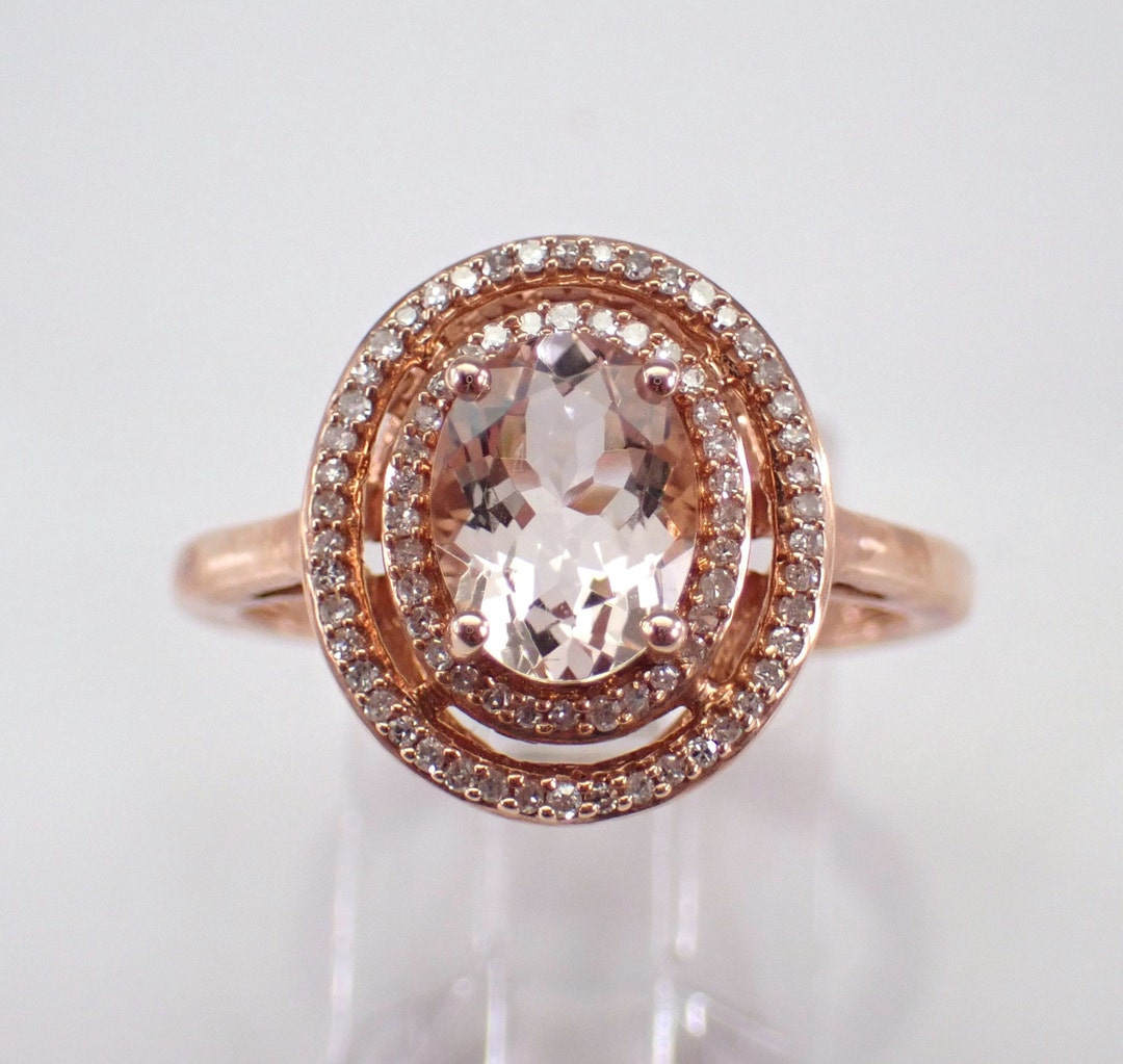 Rose Gold Pink Morganite Engagement Ring - Double Halo Diamond Setting ...