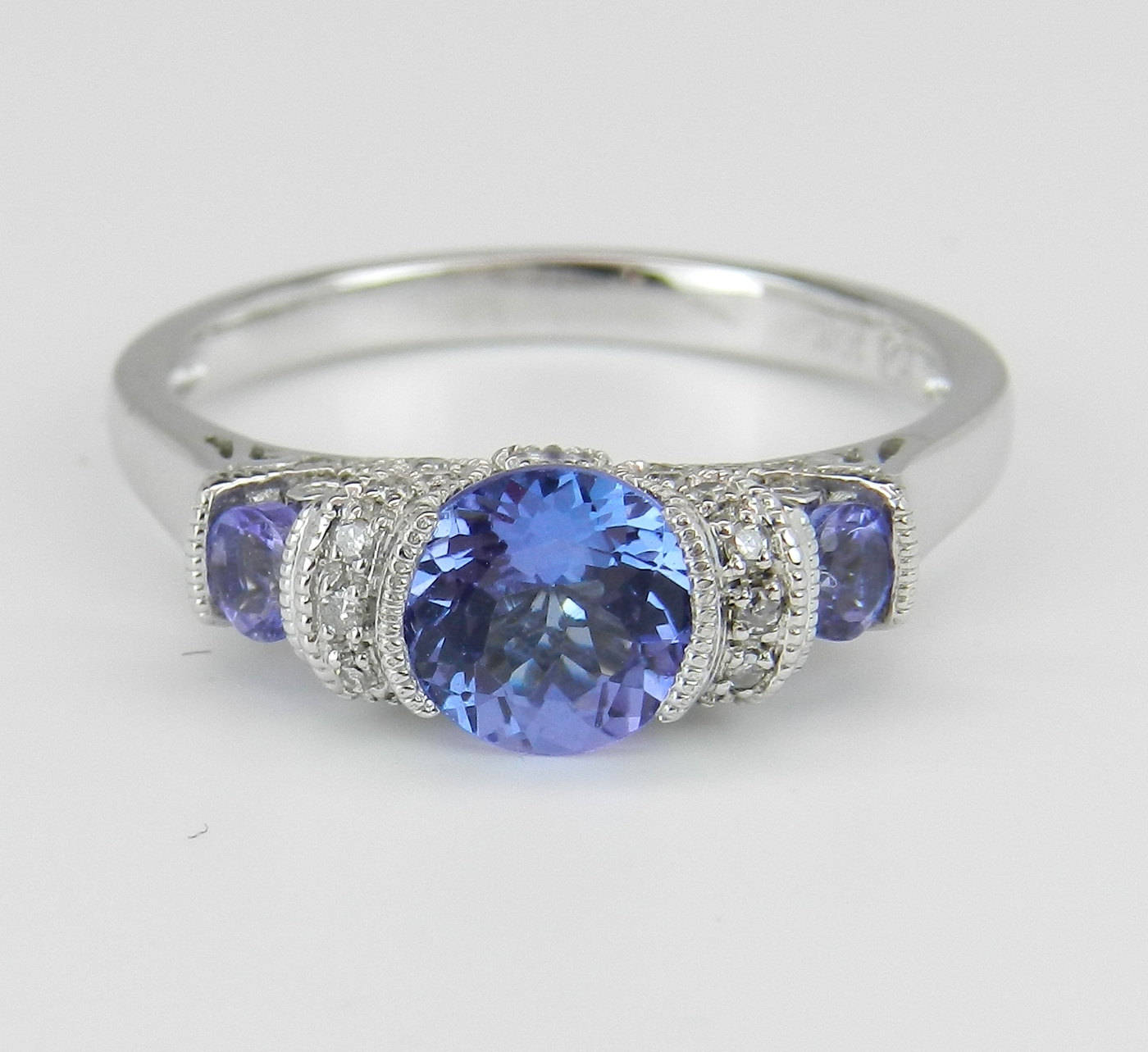 Tanzanite and Diamond Three Stone Engagement Promise Ring White Gold ...