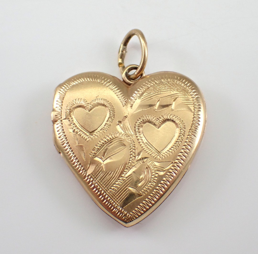 Vintage Heart Locket Charm Pendant 14K Yellow Gold Photo Frame Keepsake ...