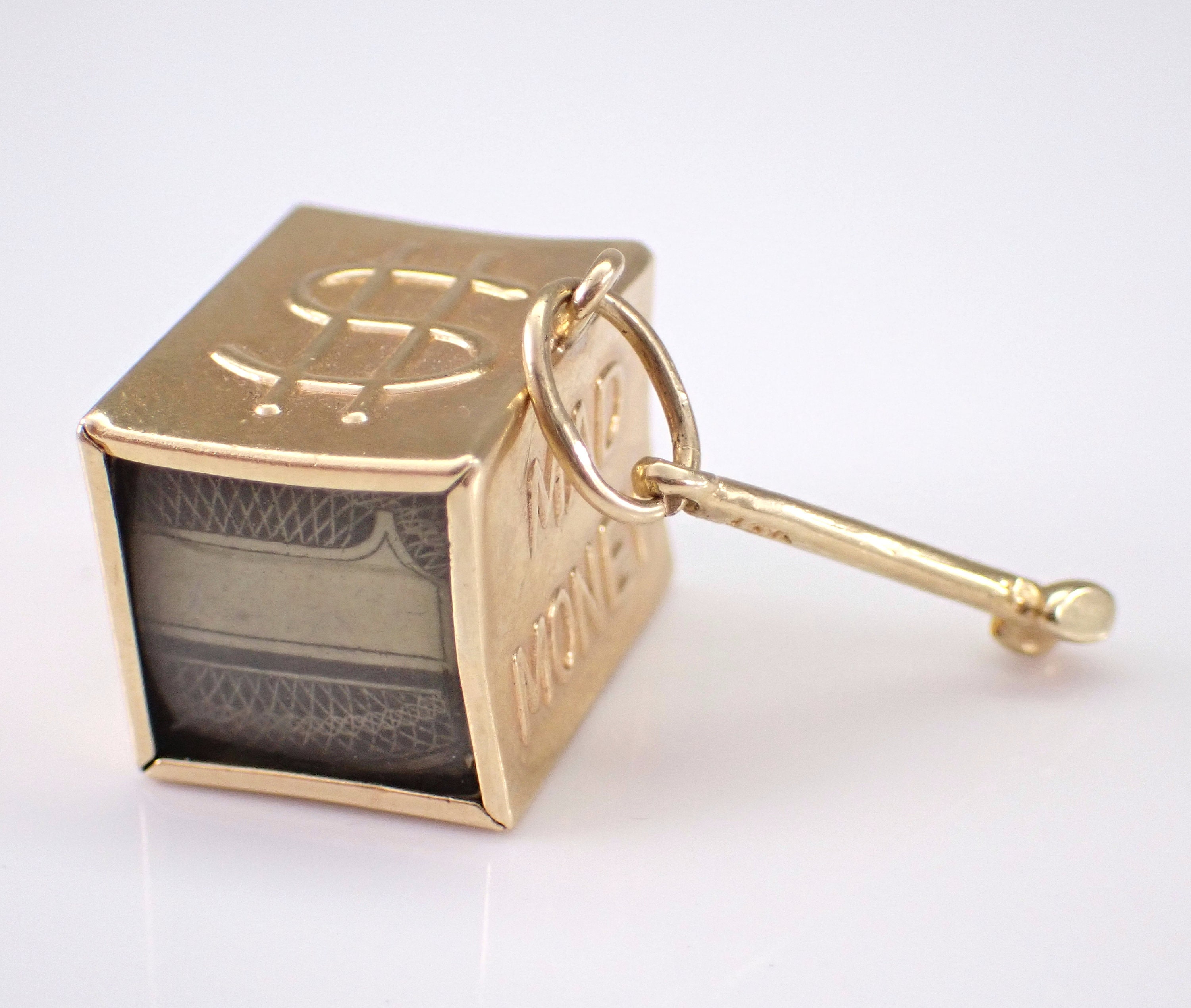 Vintage 14K Yellow Gold Money Box Charm, Estate Cash Container Pendant ...