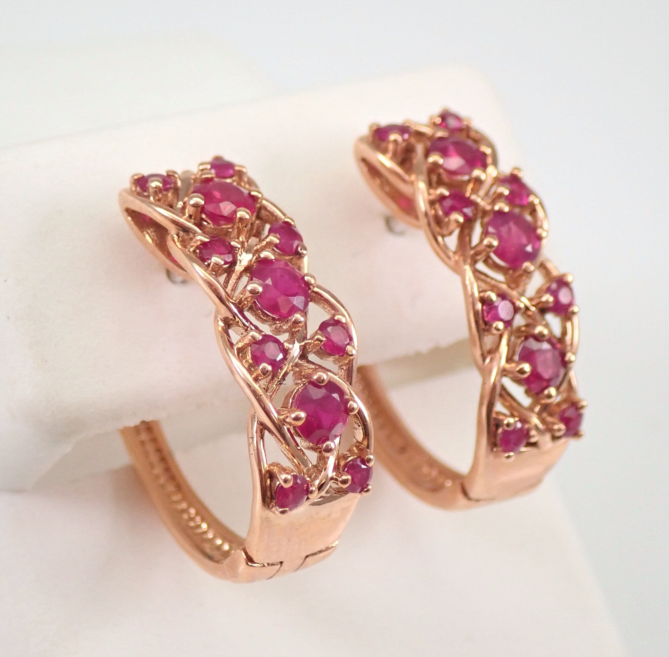 Rose Gold Ruby Hoop Earrings Hoops July Gemstone Filigree Design ...