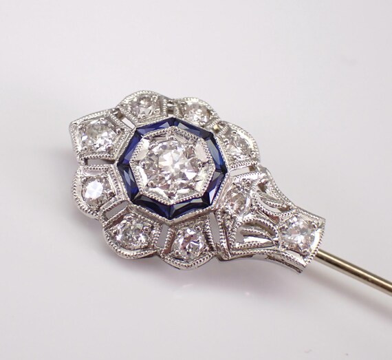 Antique Diamond and Sapphire Stick Pin - Art Deco Pla… - Gem