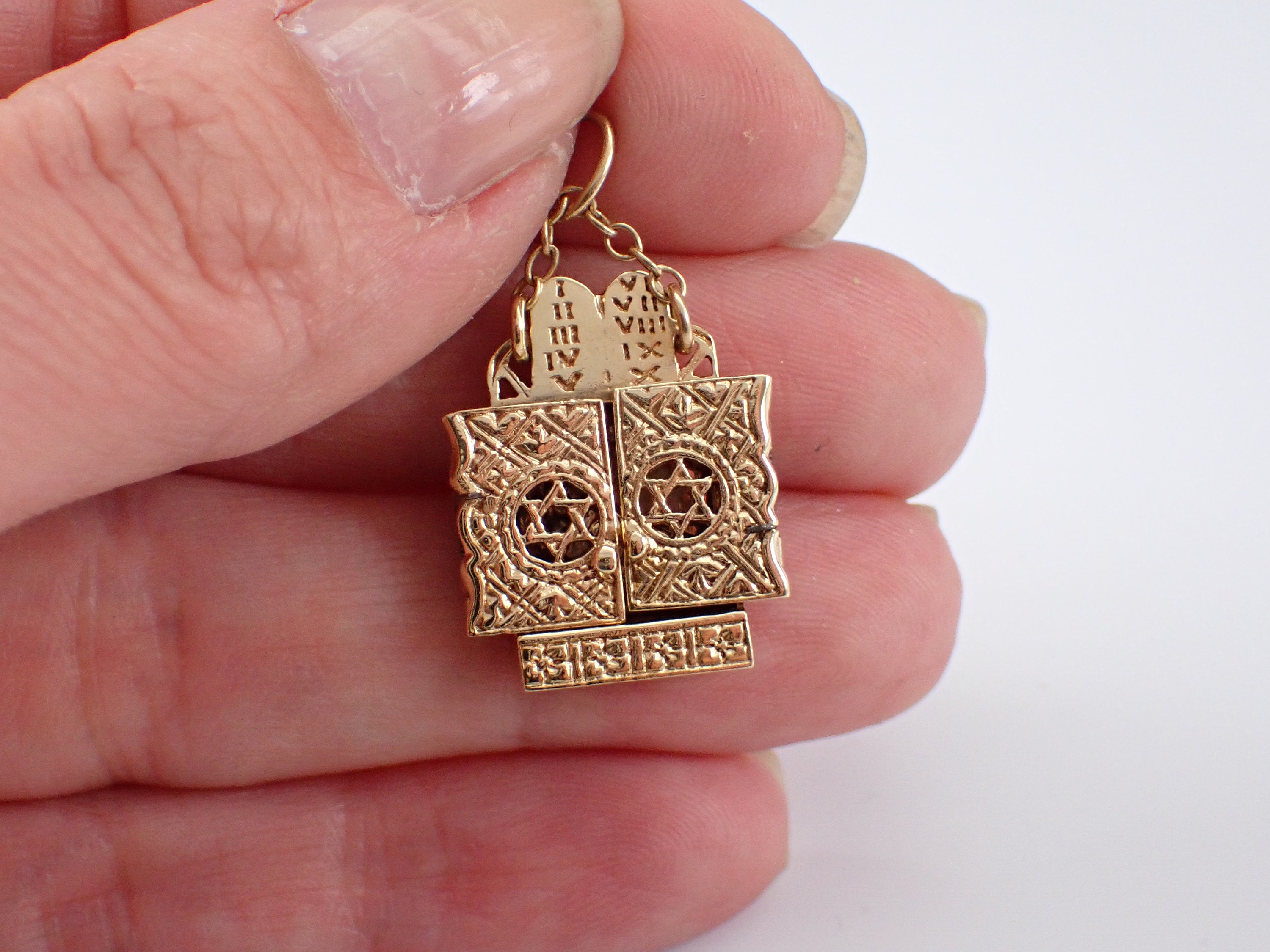 Vintage 14K Yellow Gold Star of David Locket Charm Pendant - Ten ...