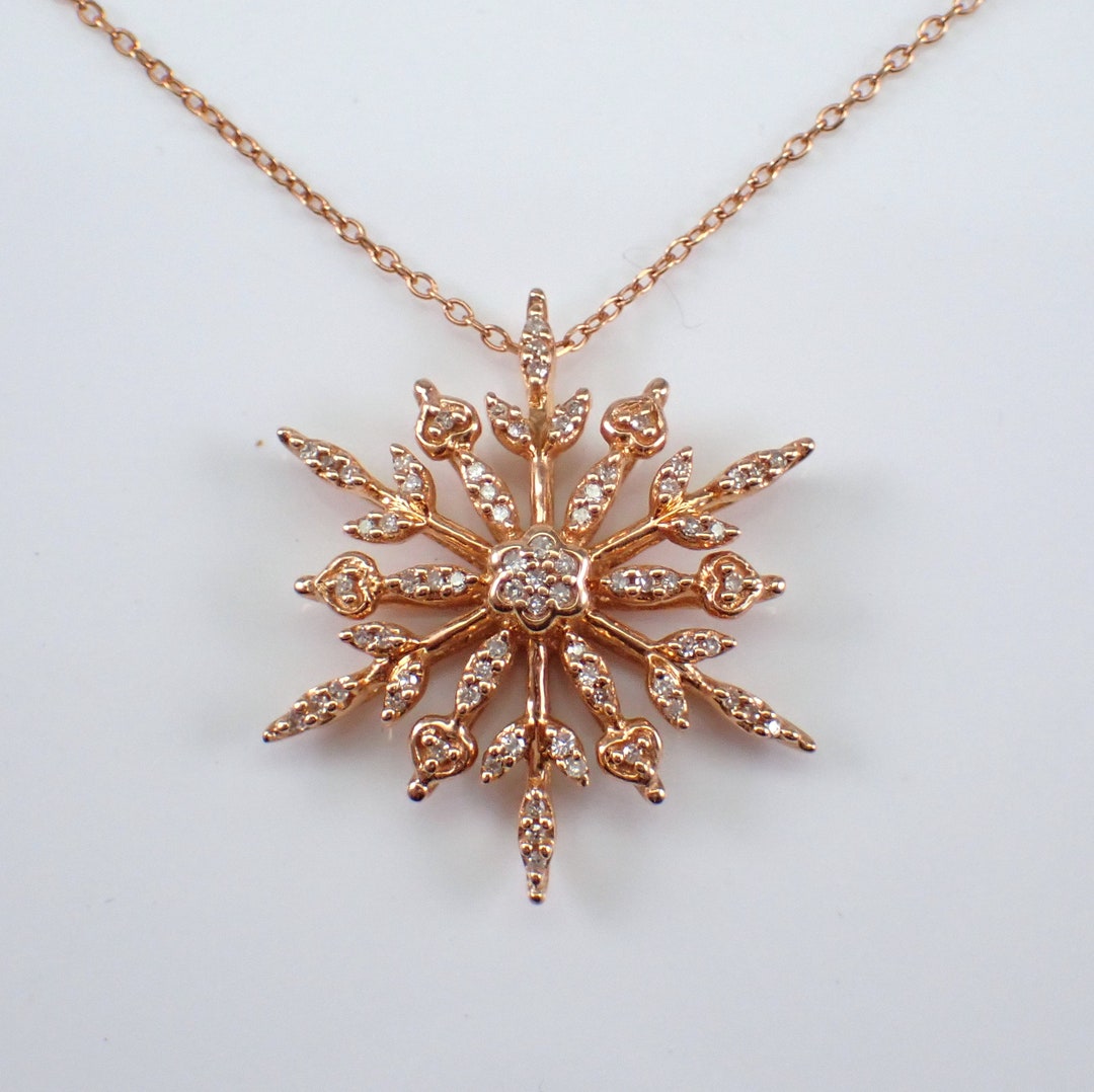 Reserved Unique Diamond Snowflake Pendant Rose Gold Snow Flake Necklace ...