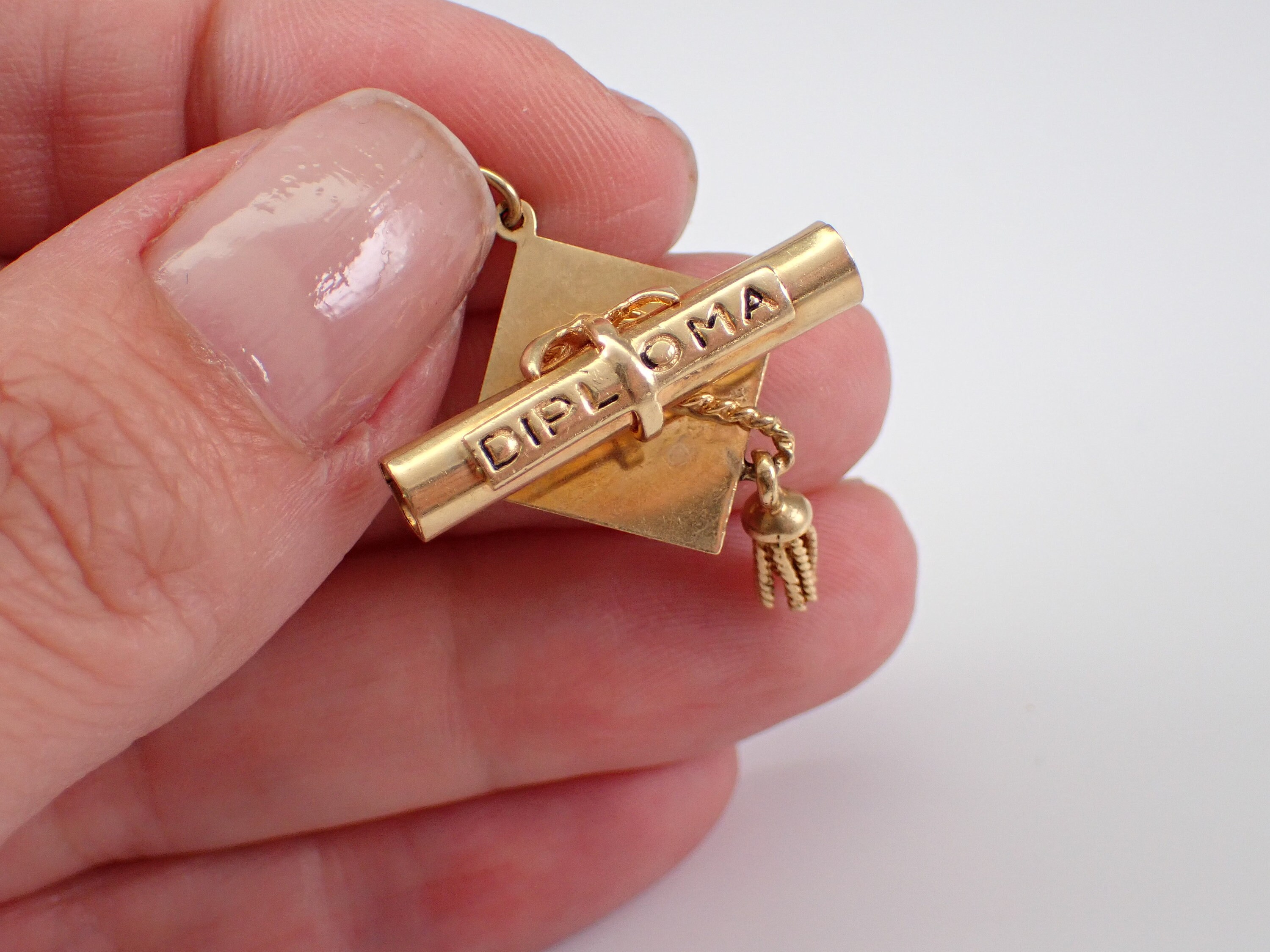 Vintage 14K Yellow Gold DIPLOMA Charm Pendant - Graduation Jewelry Gift ...