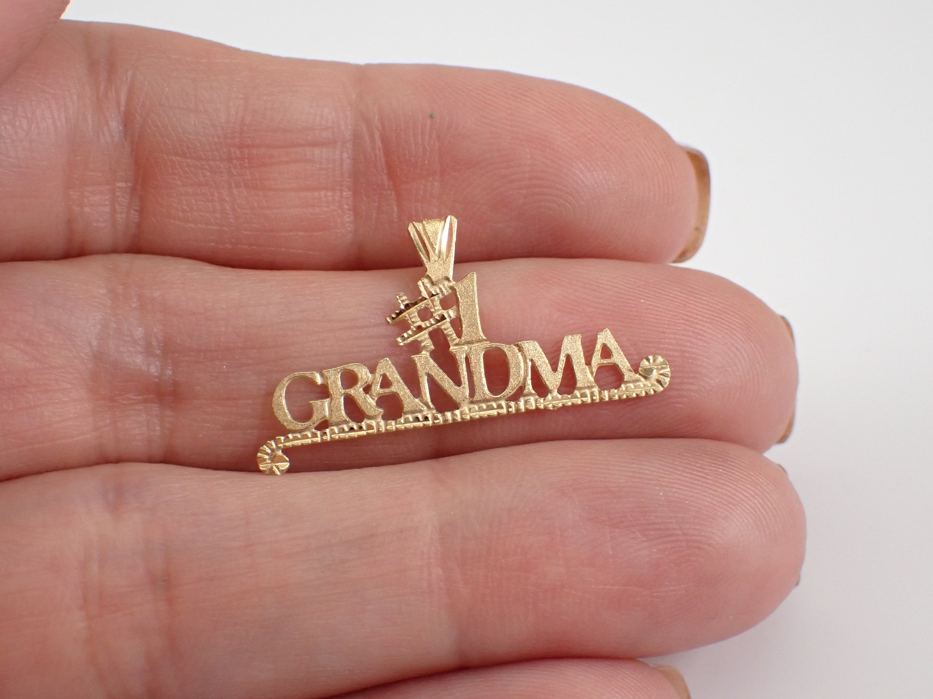 Vintage 14K Yellow Gold #1 GRANDMA Charm Pendant for Necklace or Bracelet