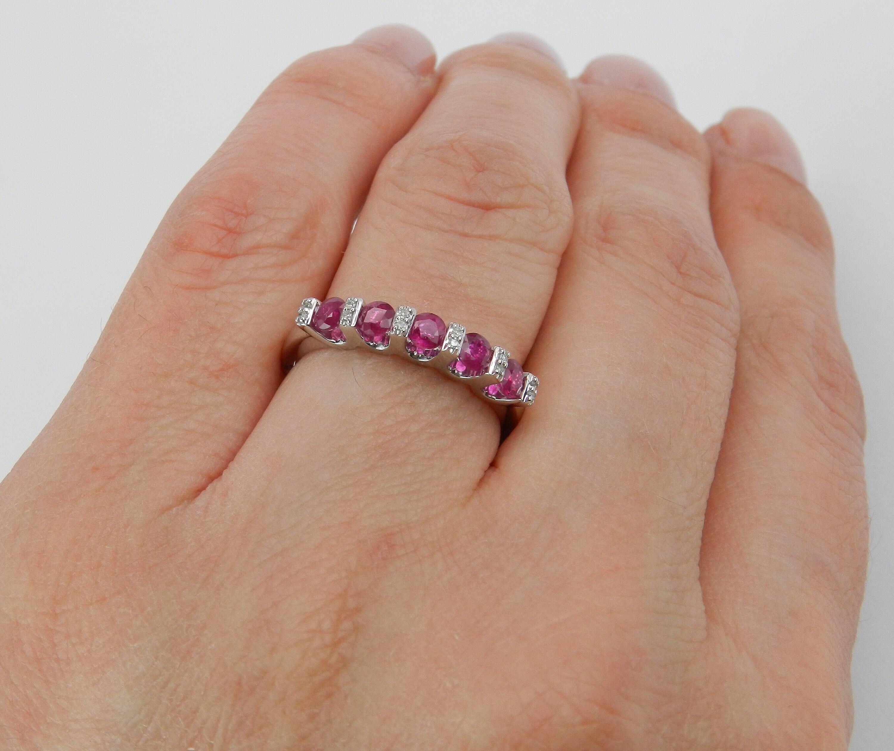Ruby Wedding Ring, Ruby and Diamond Ring, White Gold Anniversary Band ...