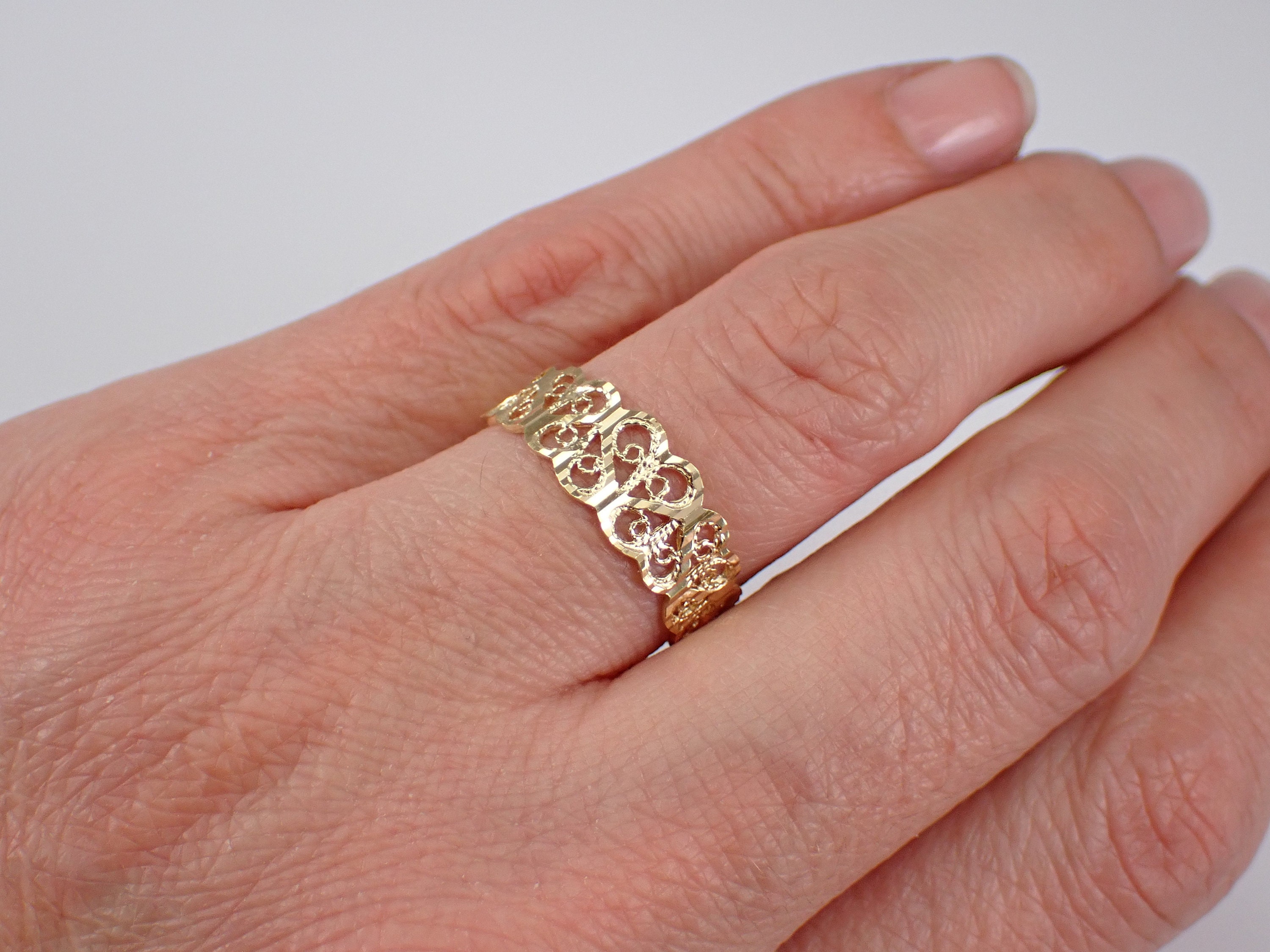 Vintage 14K Yellow Gold Filigree Ring, Estate Right Hand Stacking Band ...