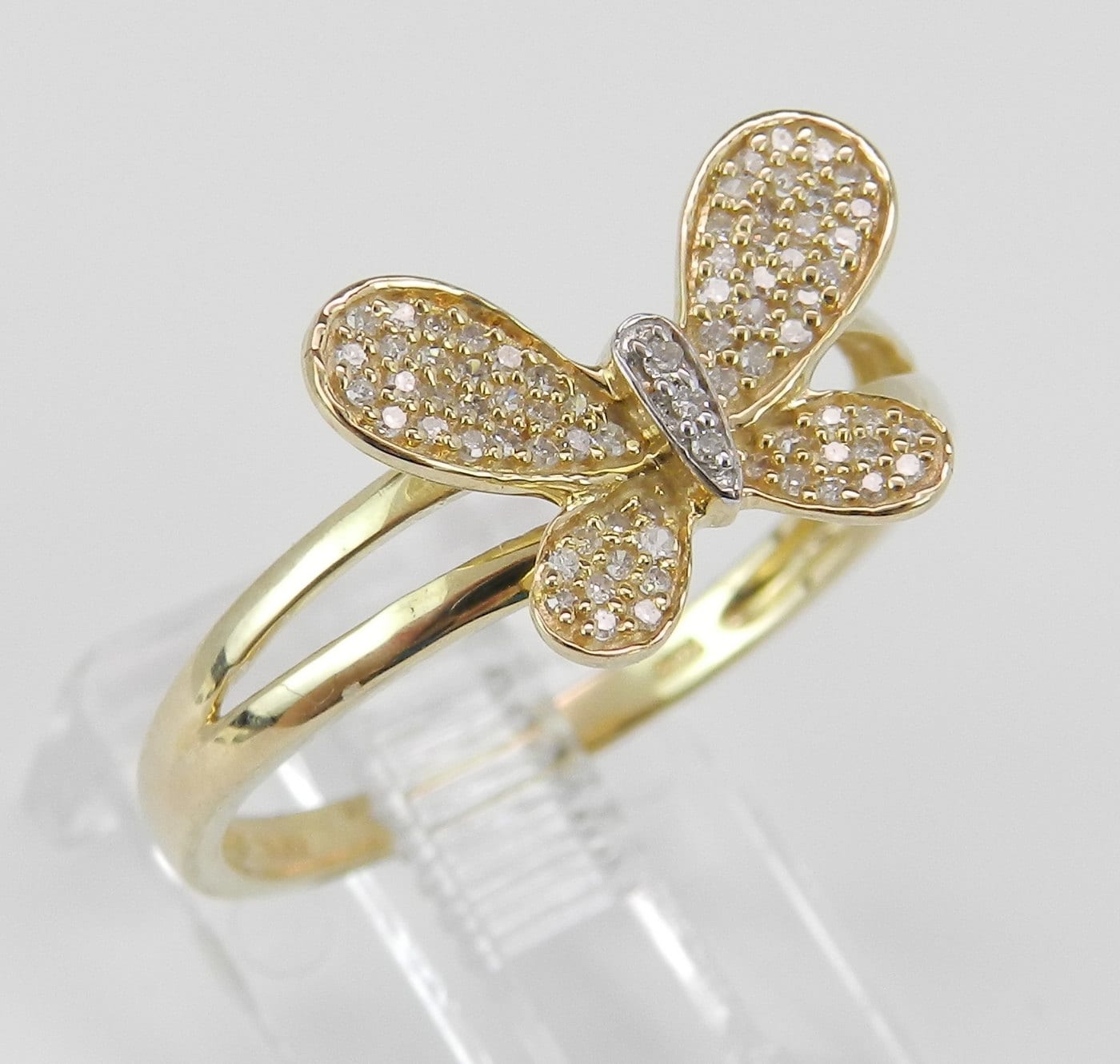 Ladies Girls Diamond Butterfly Cluster Ring Statement Ring Yellow Gold ...
