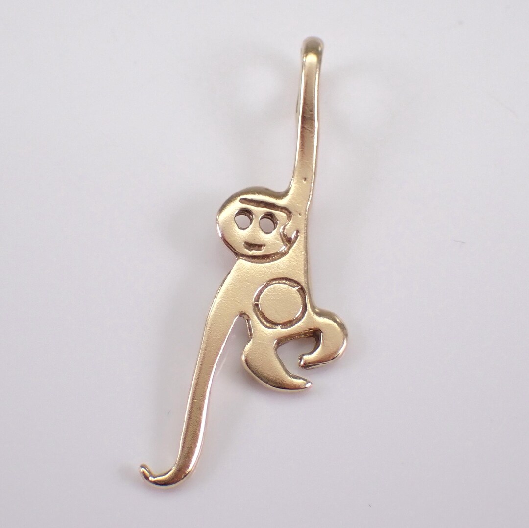 Vintage Monkey Charm Pendant, Solid 14K Yellow Gold Gorilla Ape Primate ...