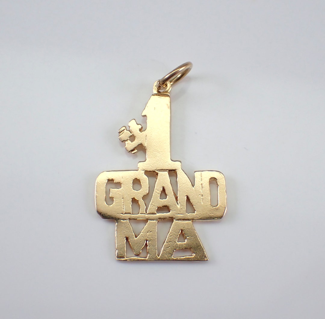 Vintage 14K Yellow Gold "#1 Grandma" Charm Pendant for Necklace or ...