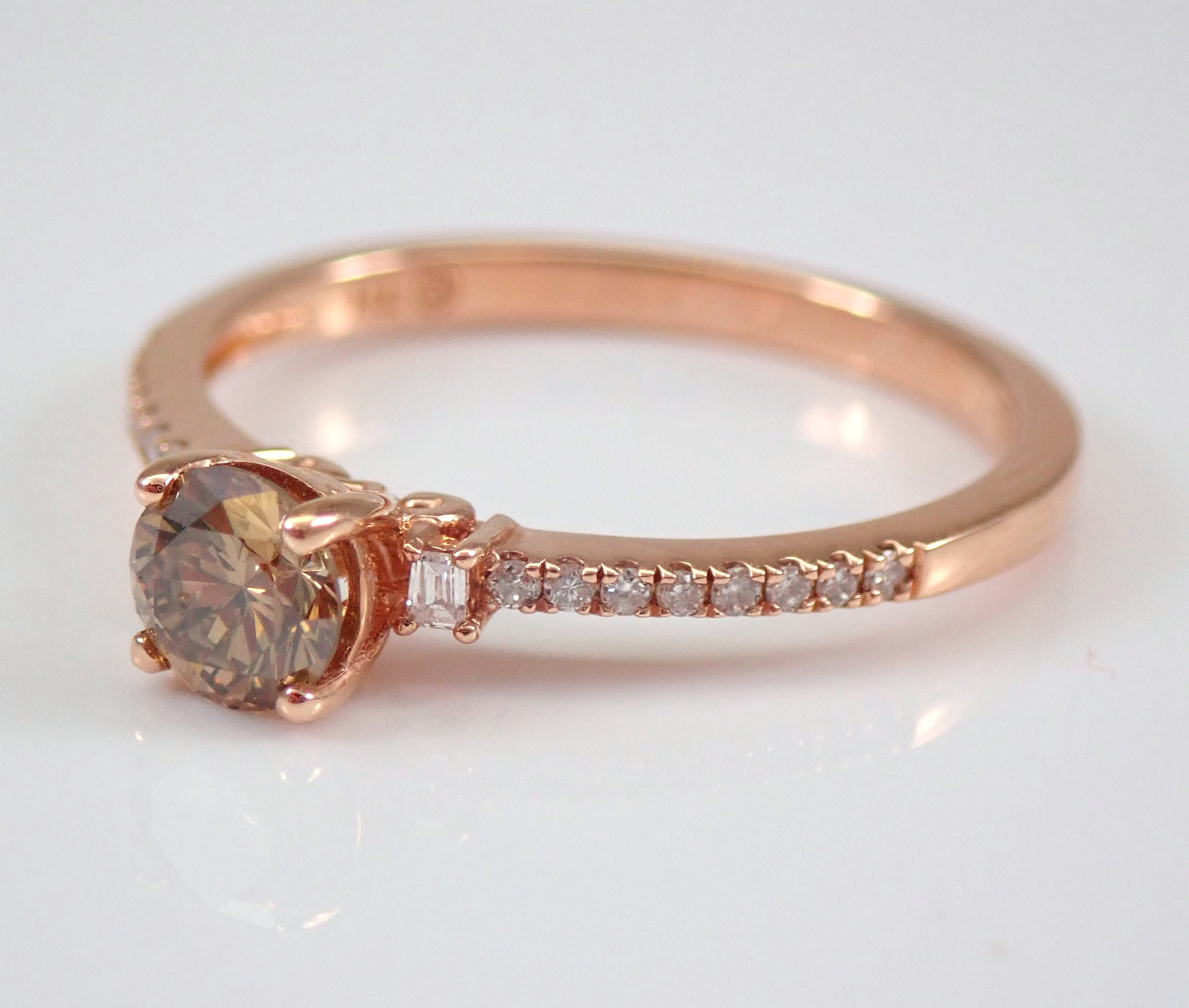 14K Rose Gold Natural Fancy Cognac Diamond Engagement Ring Size 7 FREE ...