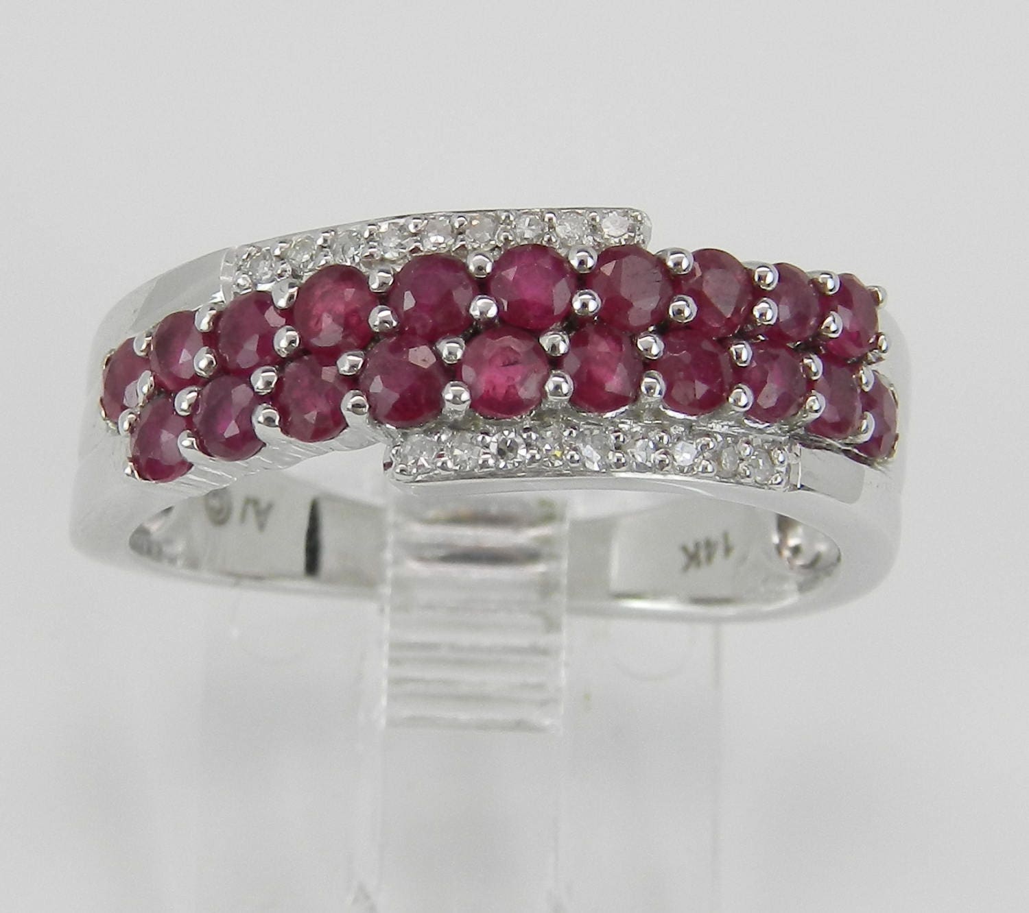 Ruby And Diamond Wedding Ring Anniversary Band 14k White Gold Size 7 July Gem