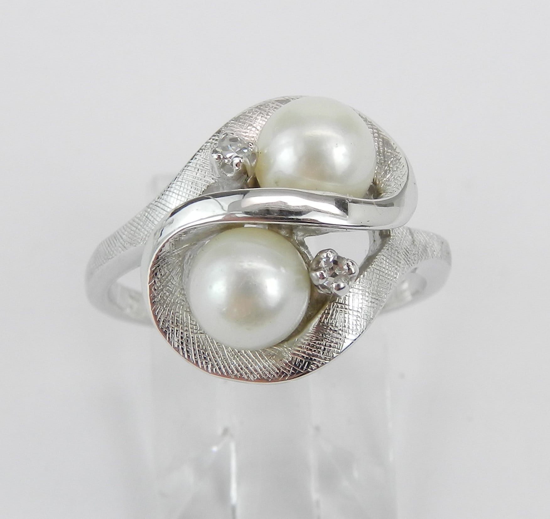 Vintage Pearl Ring, 14K White Gold Diamond and Pearl Ring, Antique ...