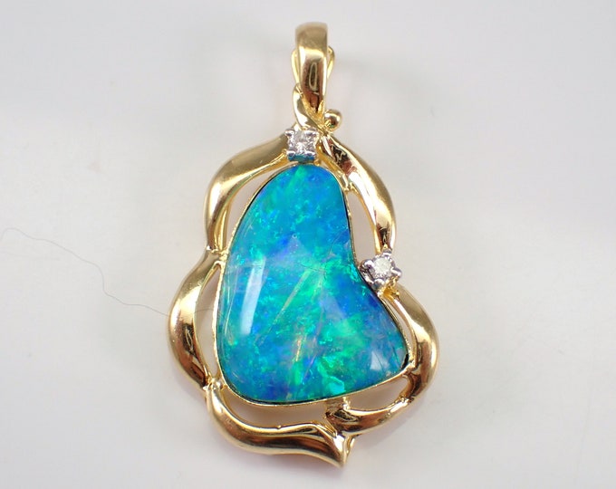 Vintage Opal and Diamond Enhancer Pendant, 14k Yellow Gold Freeform ...