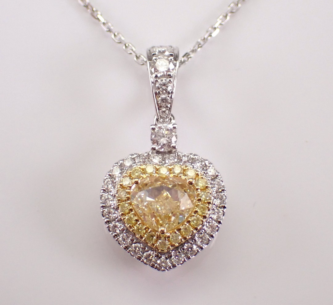 Canary Diamond Heart Necklace - 18K White Gold Yellow Diamond Pendant ...