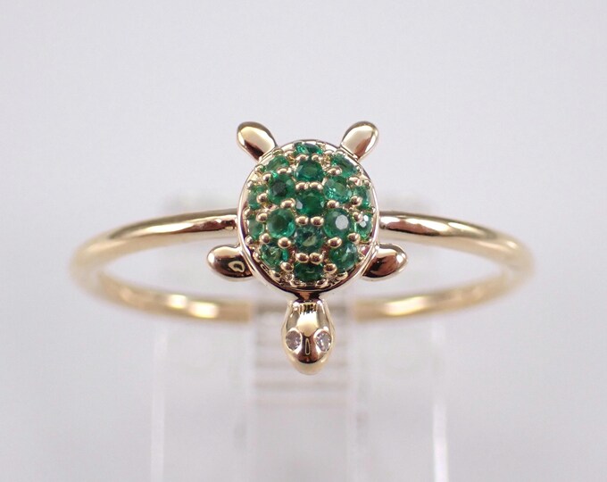 Yellow Gold Emerald Turtle Ring - Tortoise Gemstone Cluster Band ...