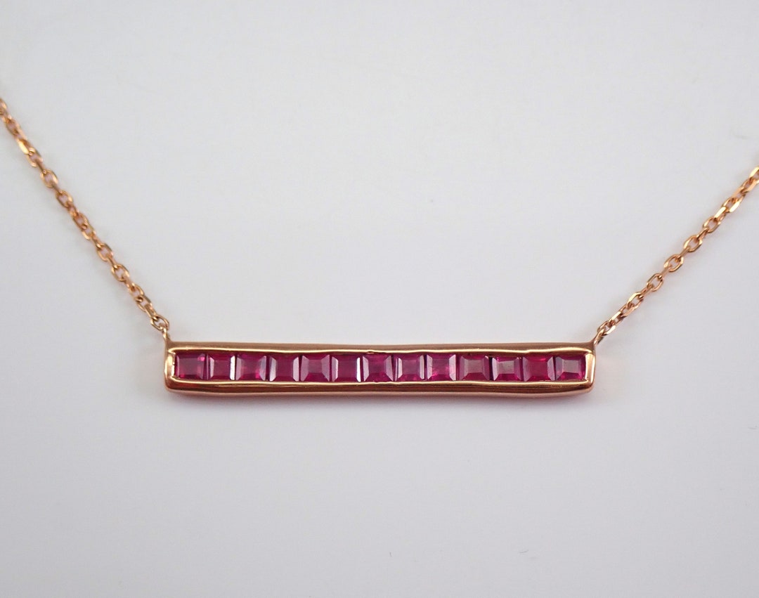 Genuine Ruby Bar Necklace in Solid Rose Gold, Unique July Birthstone ...