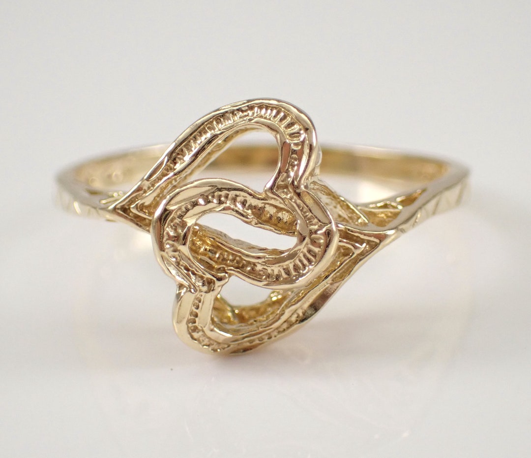 Vintage Interlocking Heart Ring 14K Yellow Gold Double Heart Band ...