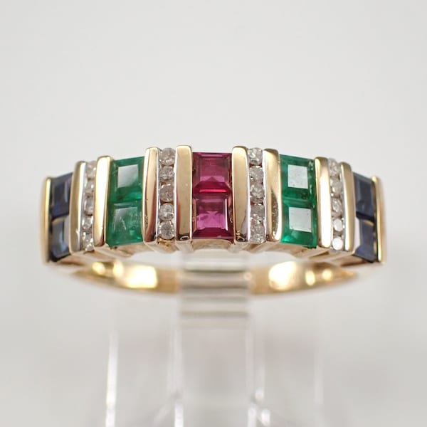 Yellow Gold Ruby and Sapphire Band - Etsy