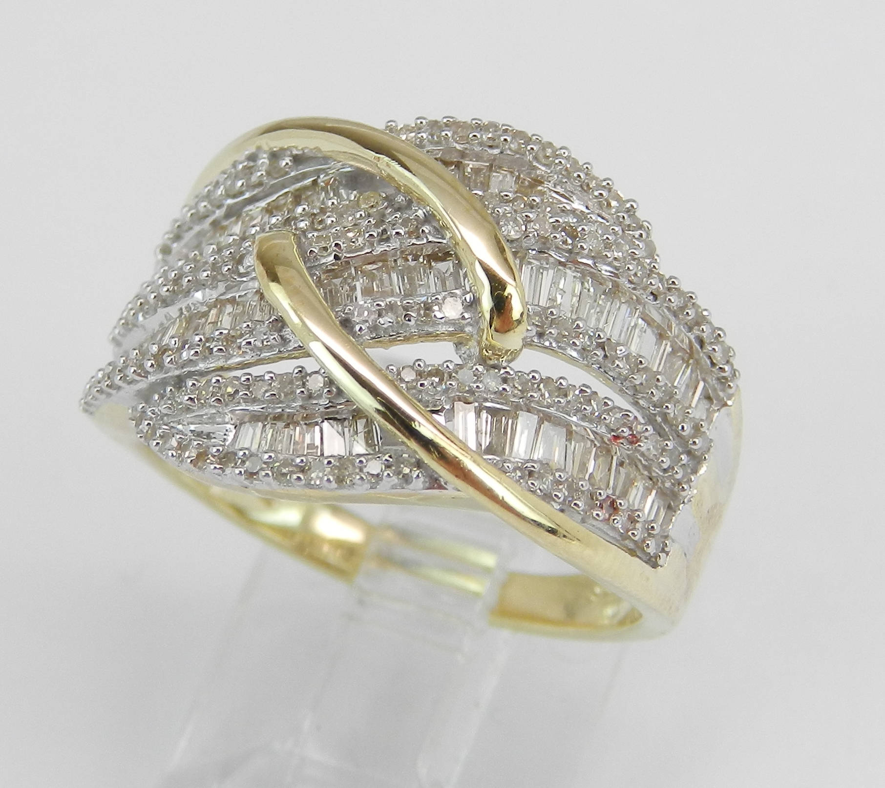 Yellow Gold 1.00 ct Diamond Crossover Anniverary Ring Wedding Band Size 7