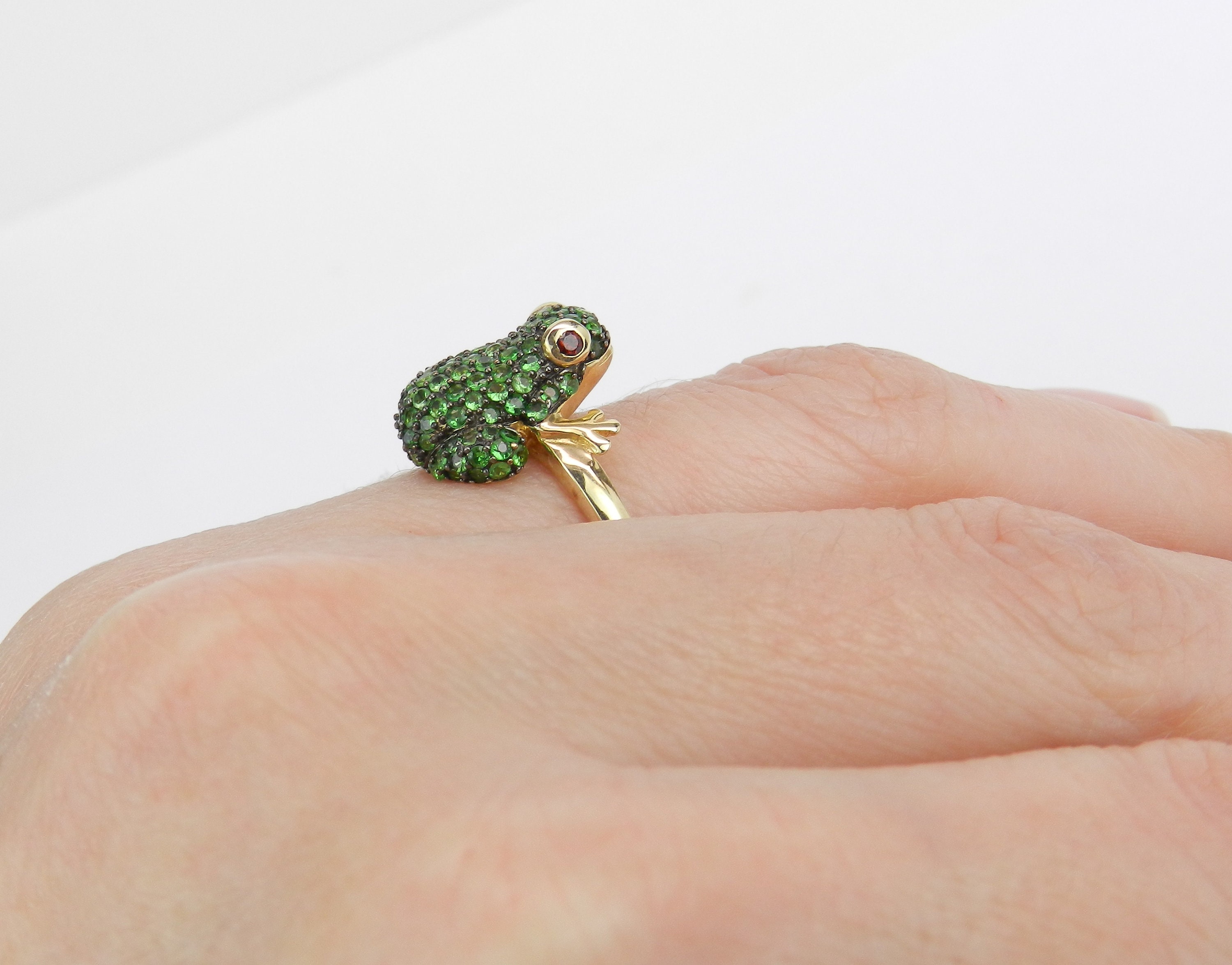 Yellow Gold Green Tsavorite Garnet Unique Cluster FROG Ring Toad ...