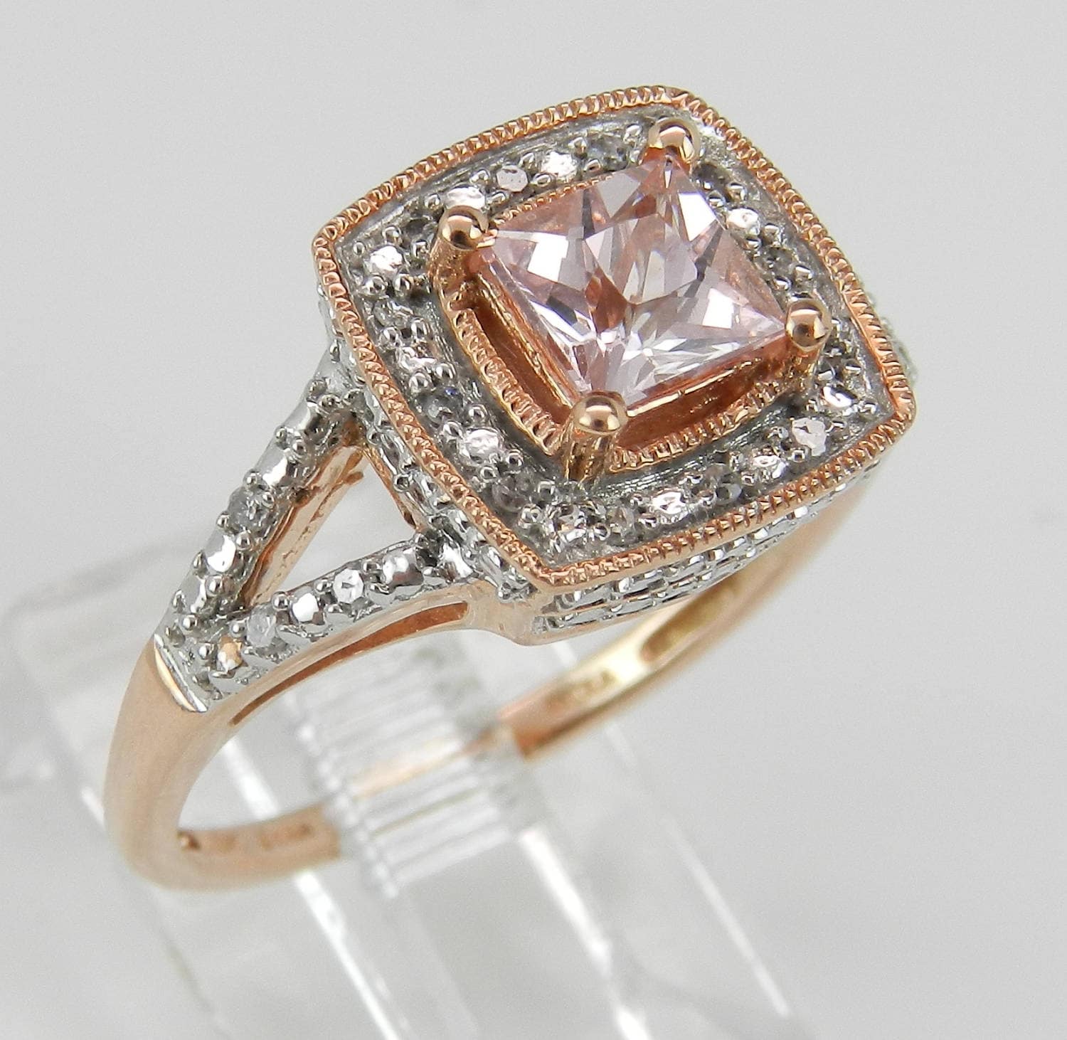 Morganite Engagement Ring, Diamond and Morganite Ring, Halo Engagement ...