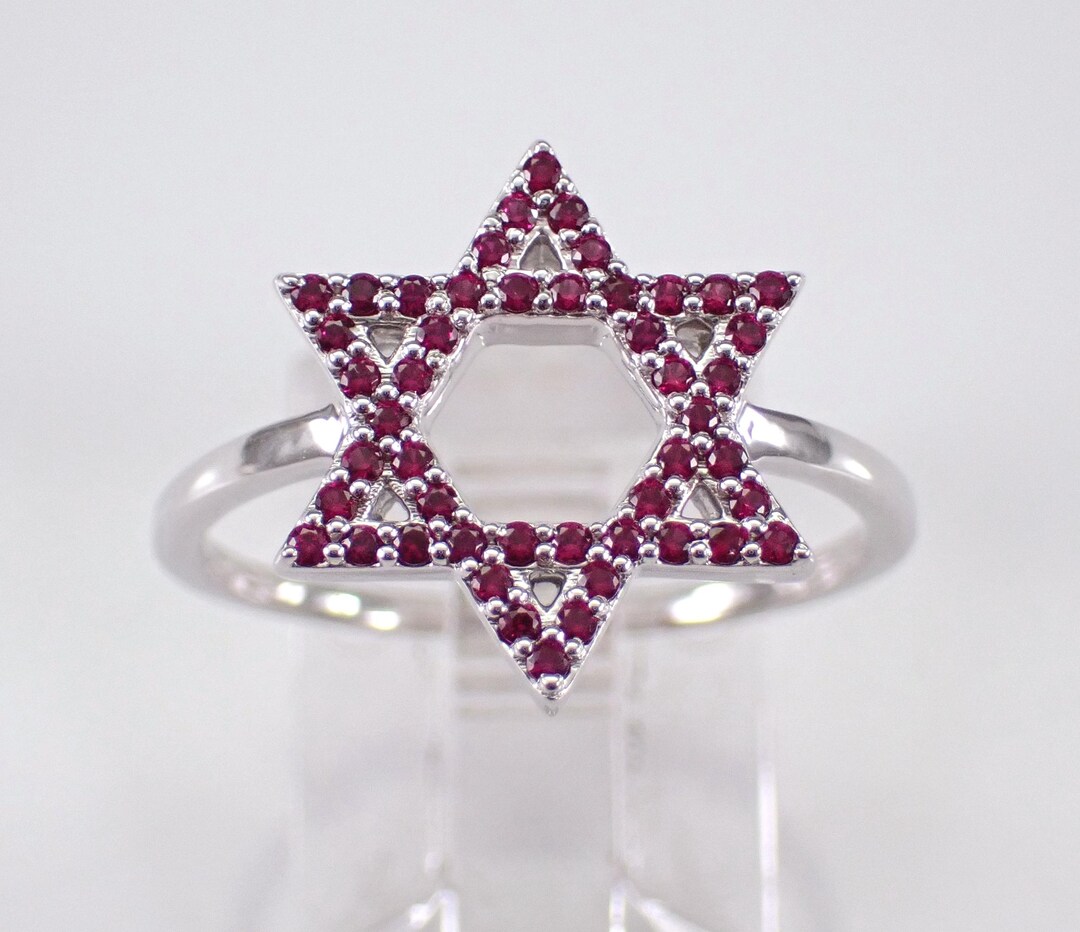White Gold Ruby Star of David Ring - Unique Gemstone Magen Gift ...