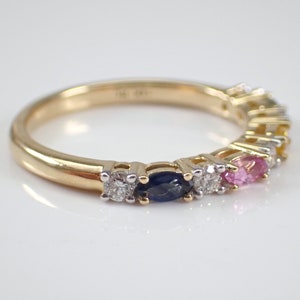 Multi Color Sapphire and Diamond Wedding Ring - 14K Yellow Gold ...