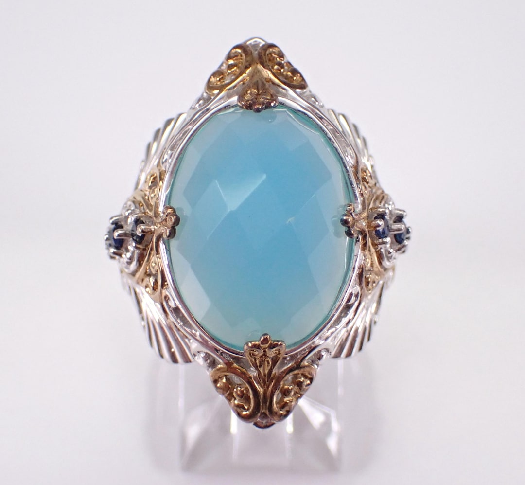 Vintage Sterling Silver Chalcedony and Sapphire Ring - Large Estate ...