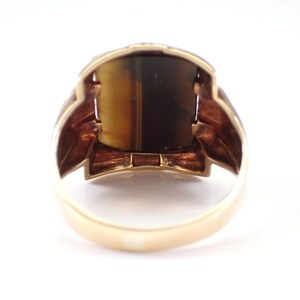 Tigers Eye Intaglio Ring, Solid Yellow Gold Solitaire Ring, Unique ...