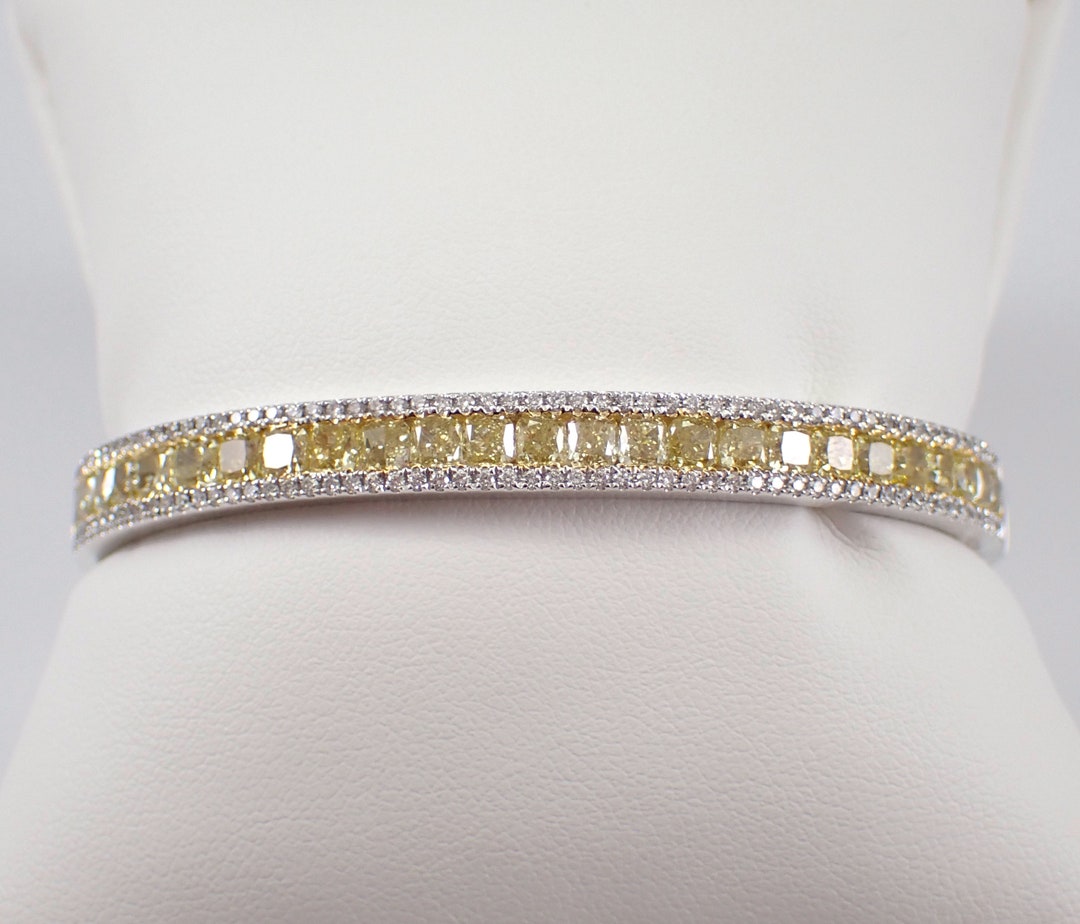 Yellow Diamond Bangle Bracelet - 14K White Gold Hinged Canary Fancy ...
