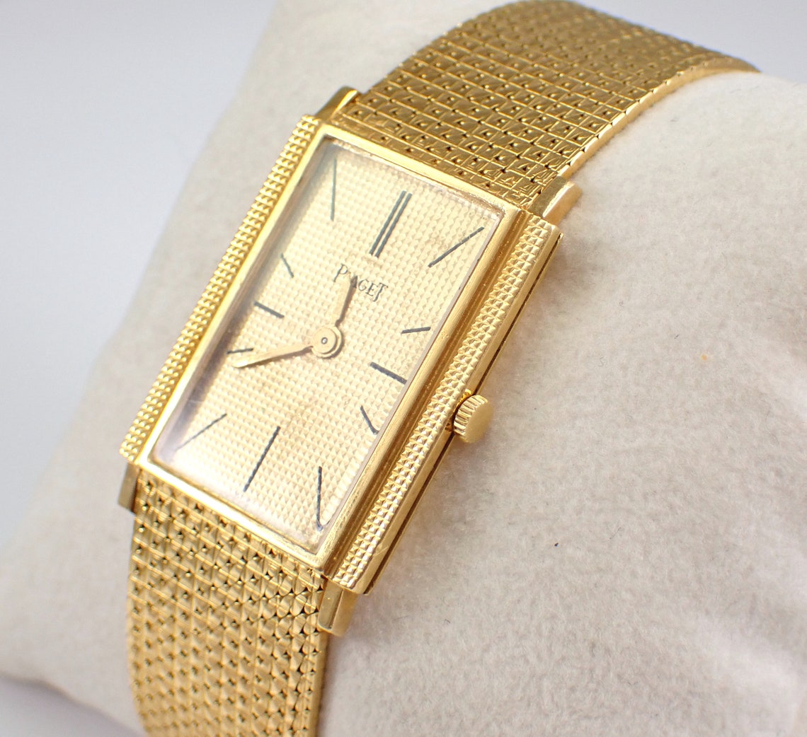 Vintage PIAGET 18K Yellow Gold Watch - Rectangular Unisex Wristwatch ...