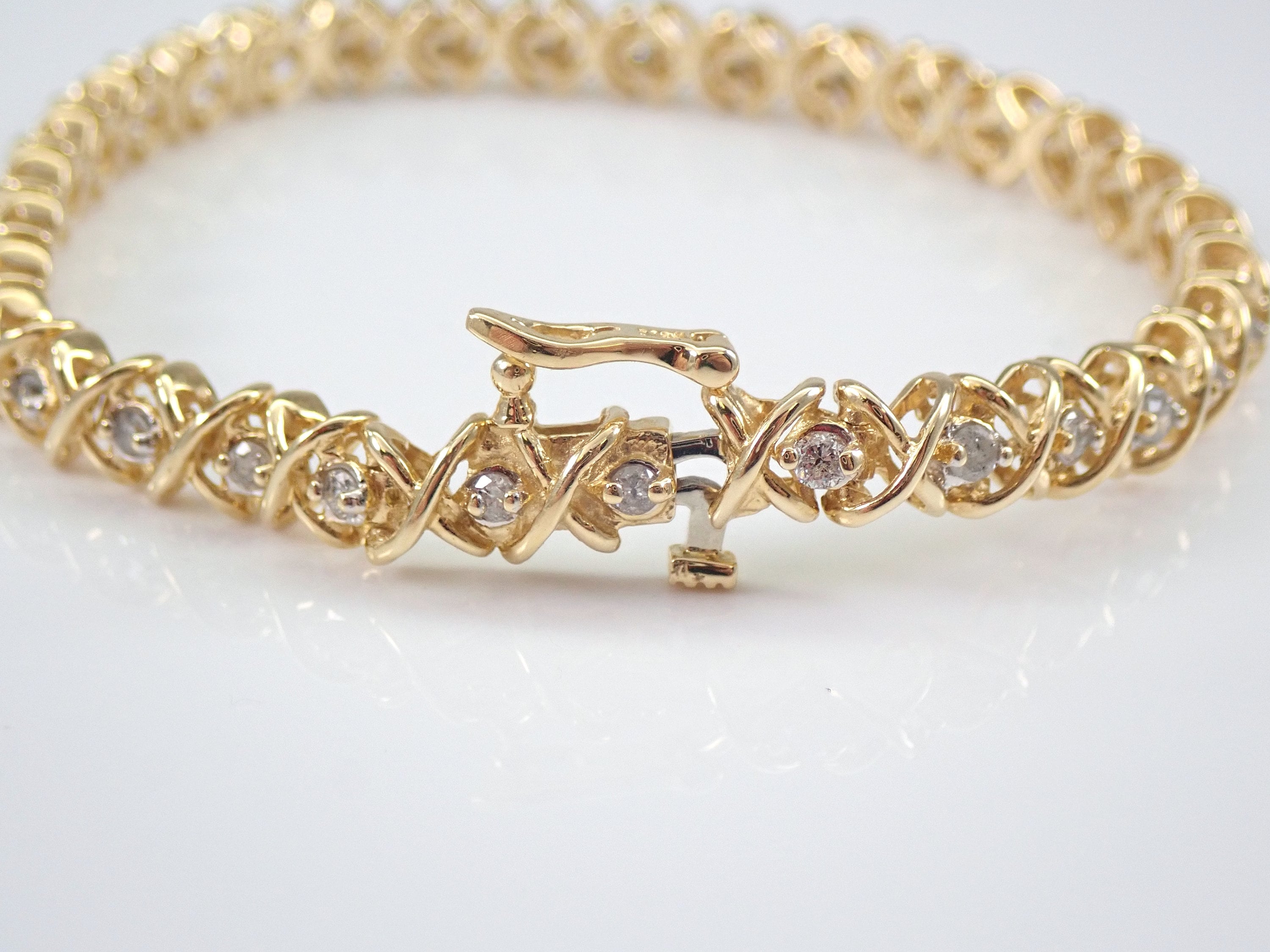 Reserved Sold Vintage Estate 14k Yellow Gold Diamond Tennis Bracelet
