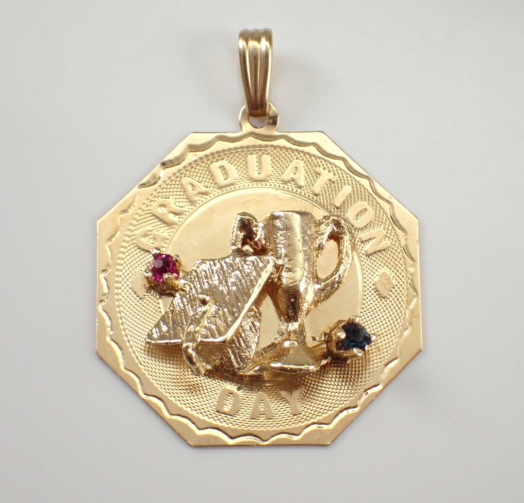 Vintage 14K Yellow Gold GRADUATION Charm - Estate Gemstone Pendant for ...
